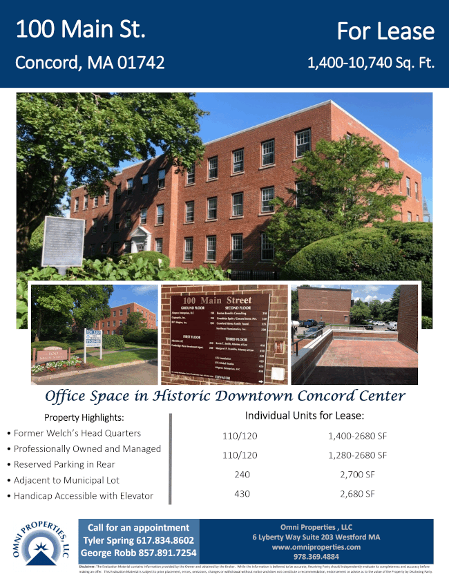 For Lease: 100 Main Street, Concord, MA - Omni Properties